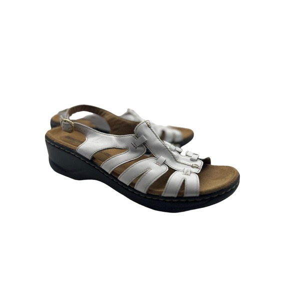 Clarks | Shoes | Clarks Collection Womens Size White Leather Sandals ...